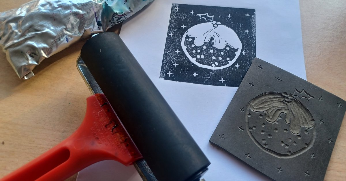 Lino printing Christmas Cards