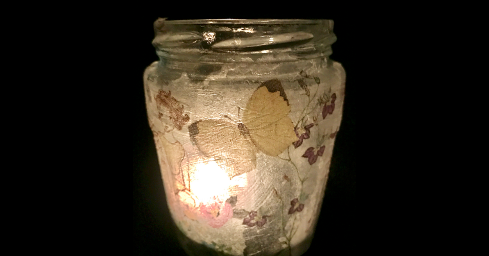 Upcycle with Decoupage: Illuminated Glass Jar Ornaments